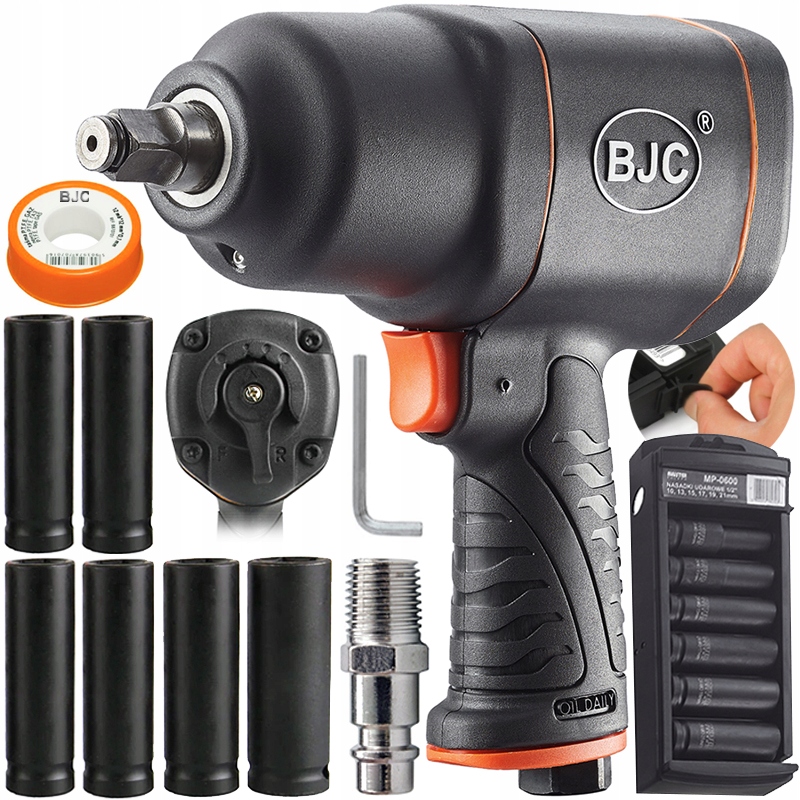 UDAROWY KLUCZ PNEUMATYCZNY DO ODKRĘCANIA KÓŁ BJC 1600Nm 1/2 +NASADKI ZESTAW - 14371392067 ...