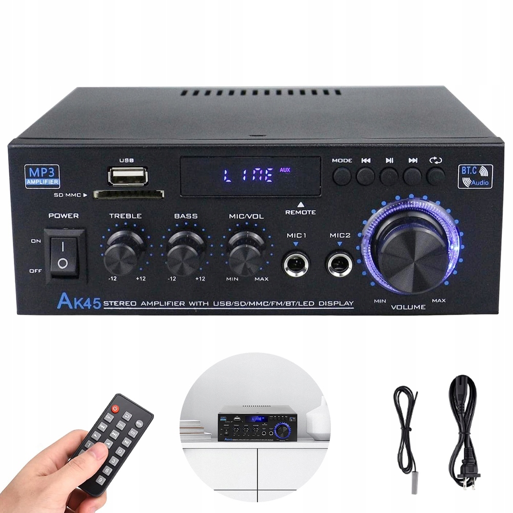 WZMACNIACZ DO KOLUMN 600W BLUETOOTH STEREO Z PILOTEM - 14609326343 - oficjalne archiwum Allegro