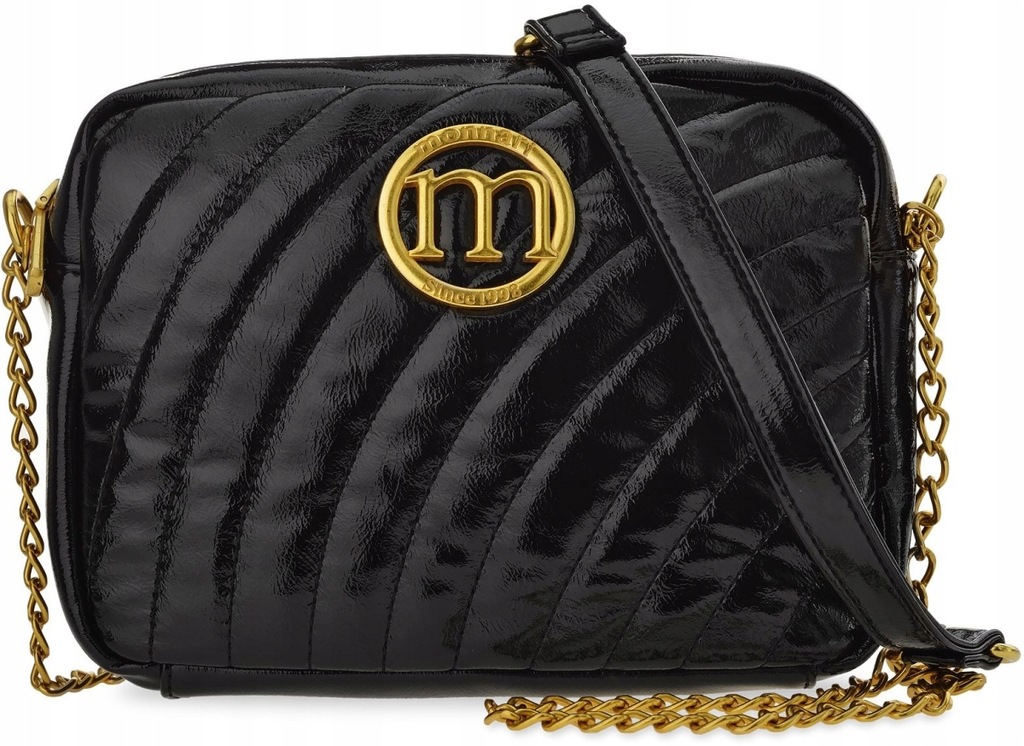 TOREBKA Damska MONNARI Czarna LISTONOSZKA Lakierowana PIKOWANA NA ŁAŃCUSZKU - 13897258291 ...