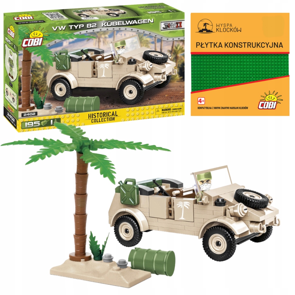 KLOCKI COBI 2402 SAMOCHÓD VW TYP 82 KUBELWAGEN AUTO i PŁYTKA ...