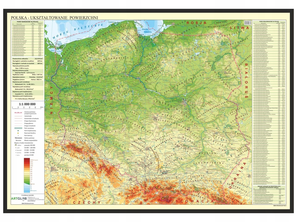 Polska fizyczna mapa ścienna w ramie drewnianej - 12830538183 ...