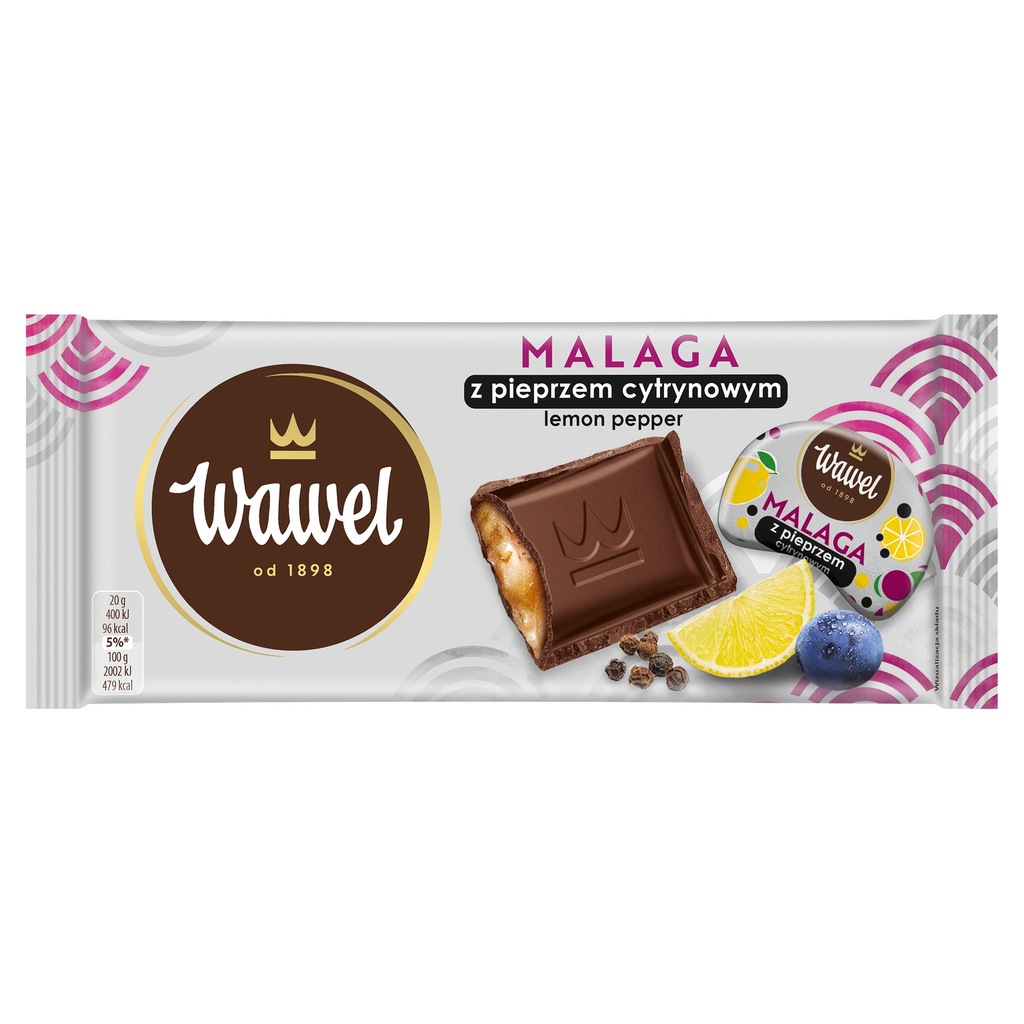 Czekolada nadziewana Malaga z pieprzem cytrynowym Tabliczka Wawel 92g - 15237297522 - oficjalne ...