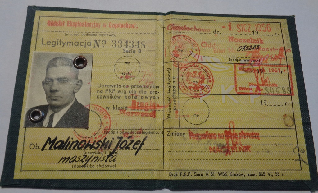 LEGITYMACJA PKP 1956 - 13074137855 - oficjalne archiwum Allegro