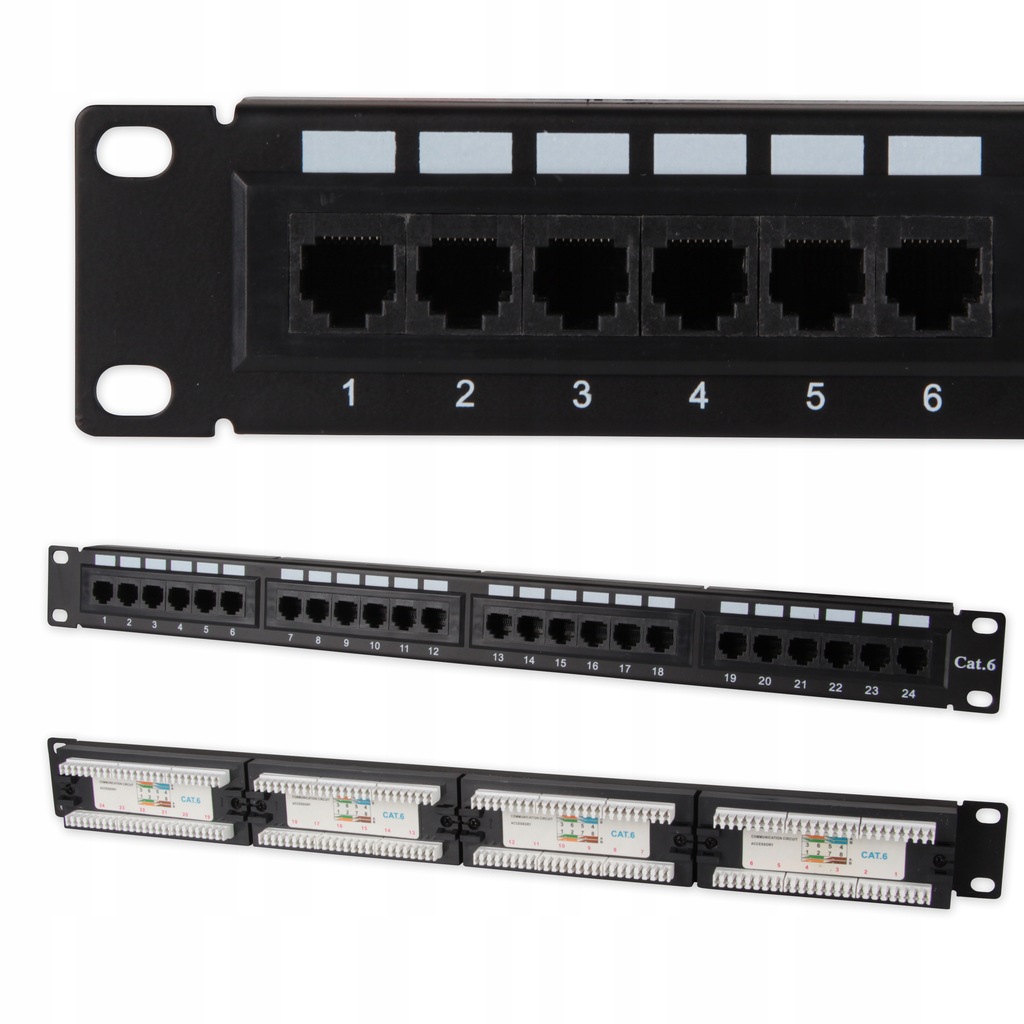 Patch Panel rack 19" 24 Gniazda RJ45 Kat 6 1U - 12423169339 - oficjalne ...