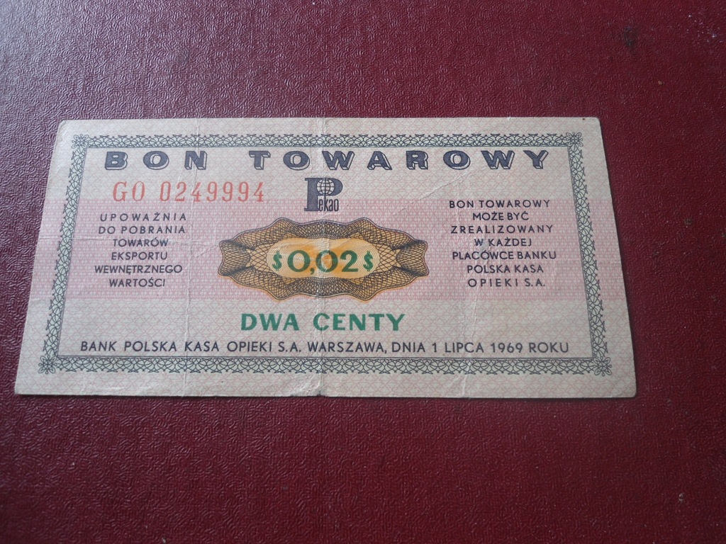 BON TOWAROWY PEWEX 2 CENTY 1969r. OKAZ - 11143773284 - oficjalne ...