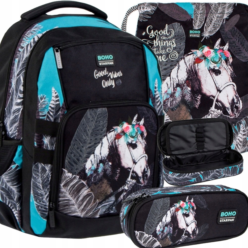 STARPAK ZESTAW PLECAK TORNISTER SZKOLNY Z KONIEM - 10632660749 - oficjalne archiwum Allegro