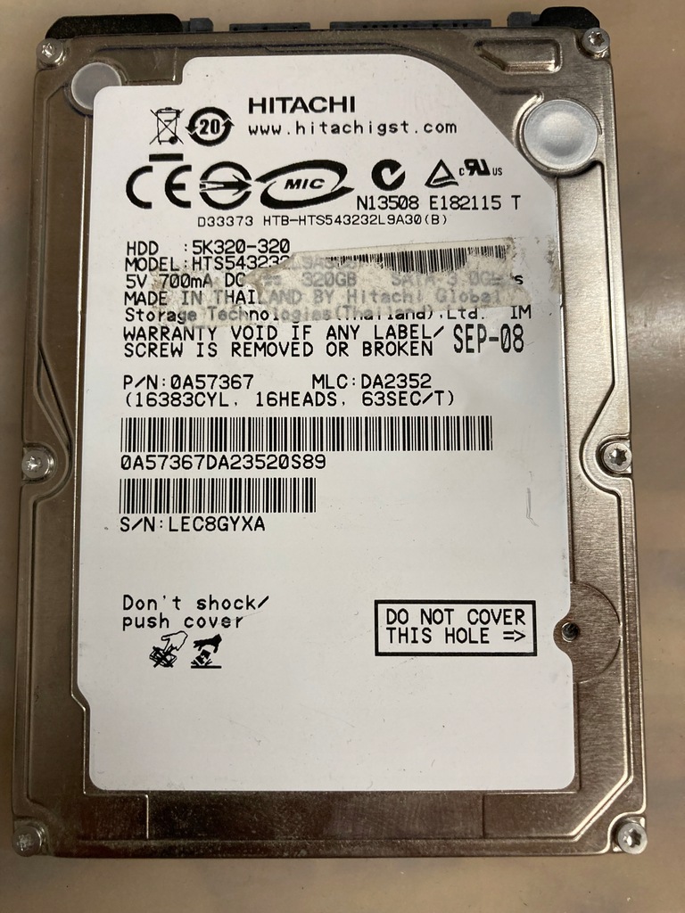Dysk HDD Hitachi 5K320 Sata 2,5" 320gb - 11005962833 - oficjalne archiwum Allegro
