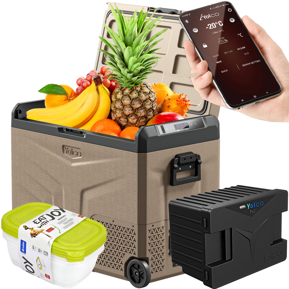 DUŻA LODÓWKA TURYSTYCZNA KOMPRESOROWA YOLCO TCX60 63L + BATERIA +POJEMNIKI - 16510215333 ...