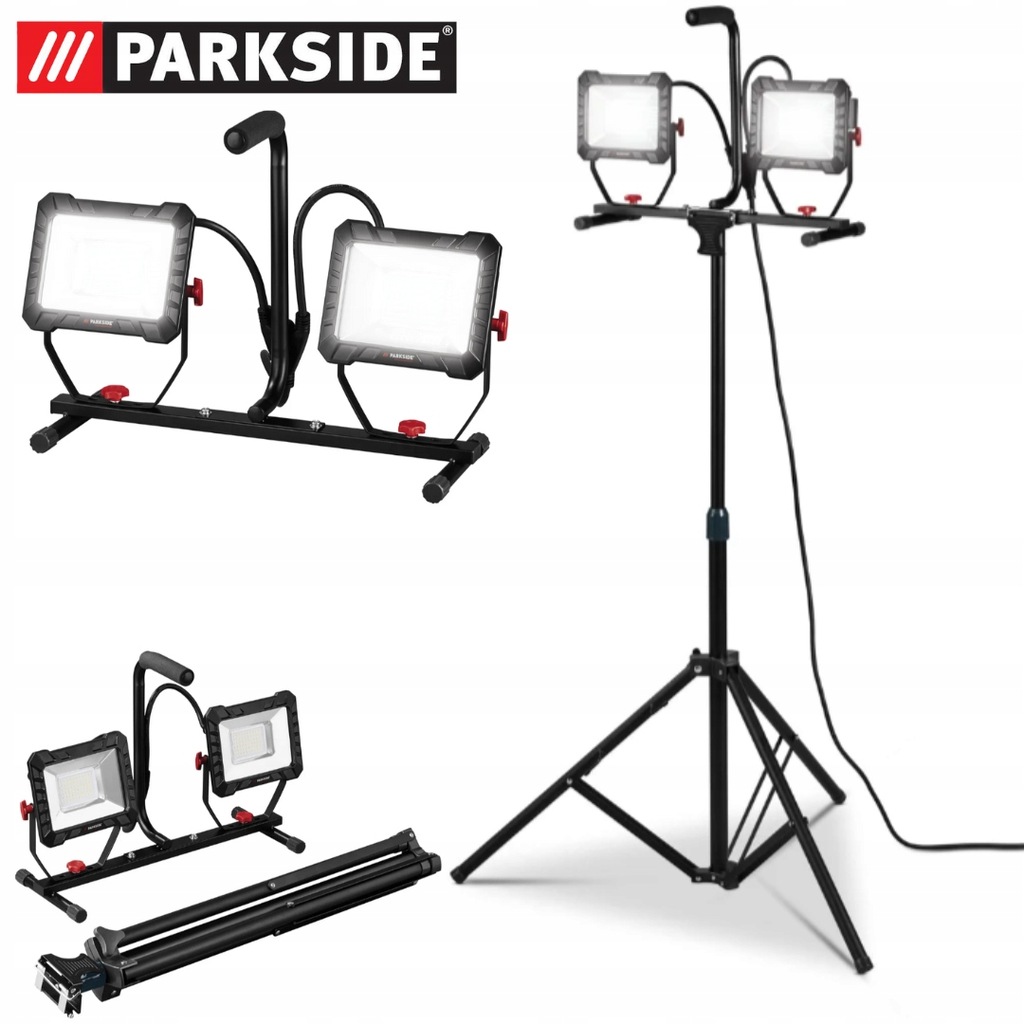 PARKSIDE PERFORMANCE HALOGEN REFLEKTOR BUDOWLANY LED MOCNY STATYW 2x50 ...