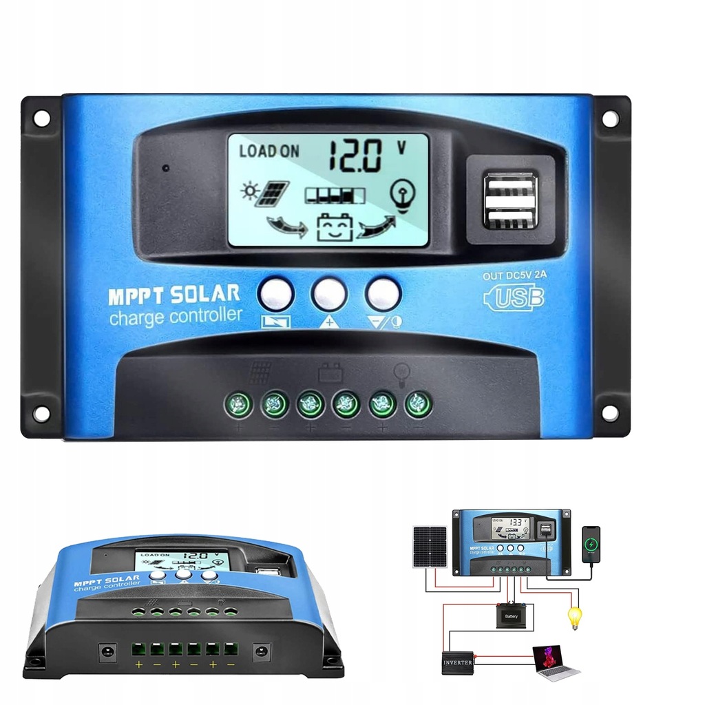 REGULATOR ŁADOWANIA SOLARNY KONTROLER 12V 24V PANEL LCD 100A USB MPPT - 15593010292 - oficjalne ...