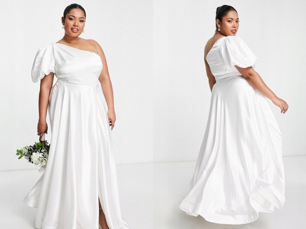 Yaura Biała ślubna sukienka na jedno ramię 56 - 14068593049 - oficjalne archiwum Allegro