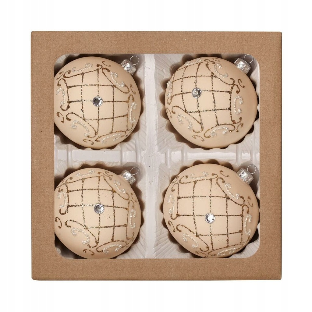 Bombki szklane 10cm 4szt. ecru w złote siatki - 12942704572 - oficjalne ...