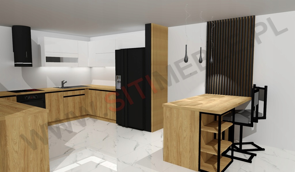 Meble kuchenne BLANKA - Biały połysk / Dąb Hikora - 12540173391 ...