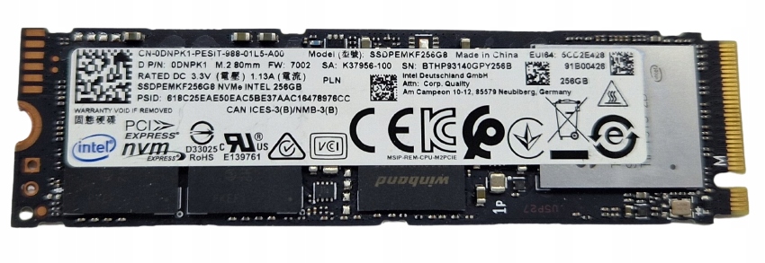 DYSK SSD 256GB INTEL SSDPEMKF256G8 PCIe NVMe M.2 - 13670056676 ...