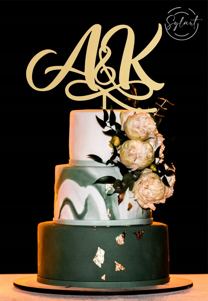 TOPPER ŚLUBNY NA TORT INICJAŁY ZŁOTY/SREBRNY - 12242965265 - oficjalne ...