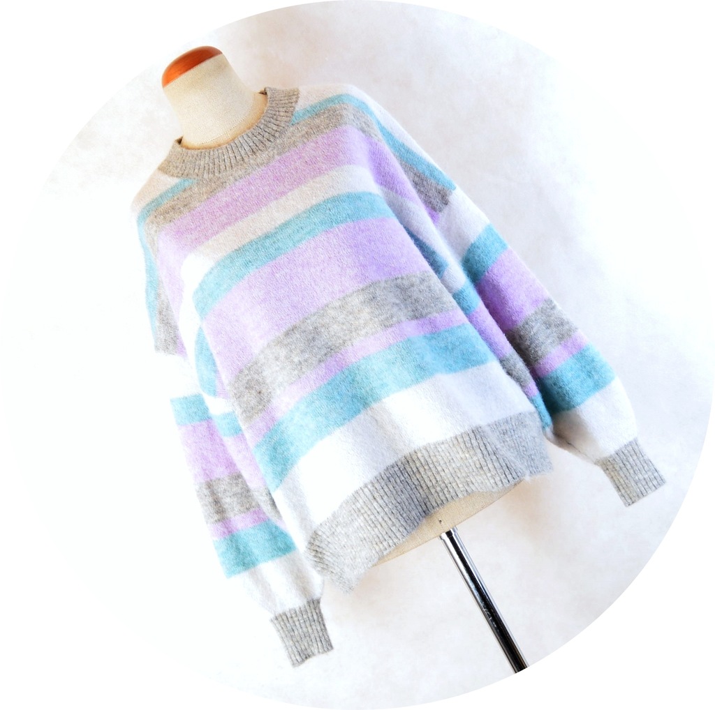 Cubus 20% Alpaka 30% Wełna Mechaty Miękki Pastelowe Pasy Oversize XL ...