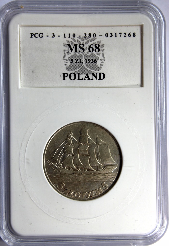 5 zł Żaglowiec 1936 PCG MS68 - 13849502864 - oficjalne archiwum Allegro