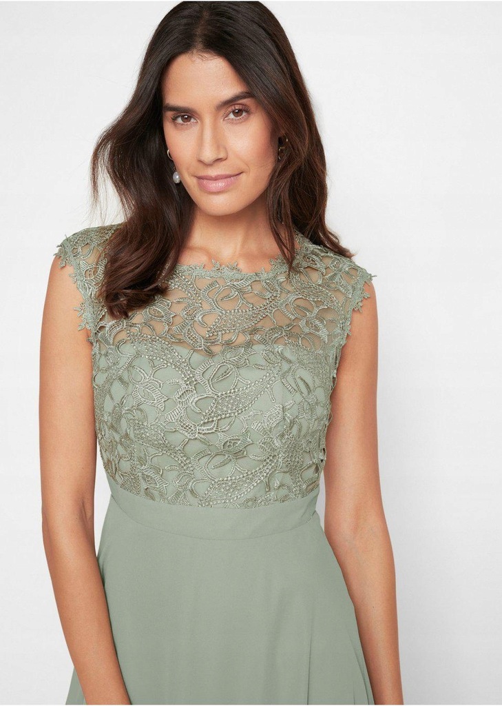 ELEGANCKA ZIELONA SUKIENKA Z KORONKĄ 36 S - 13590800830 - oficjalne ...