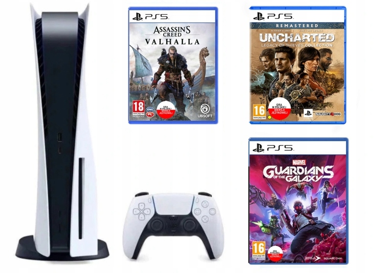Konsola Sony PS5 + 3 GRY Marvel Uncharted Valhalla - 13042192566 - oficjalne archiwum Allegro