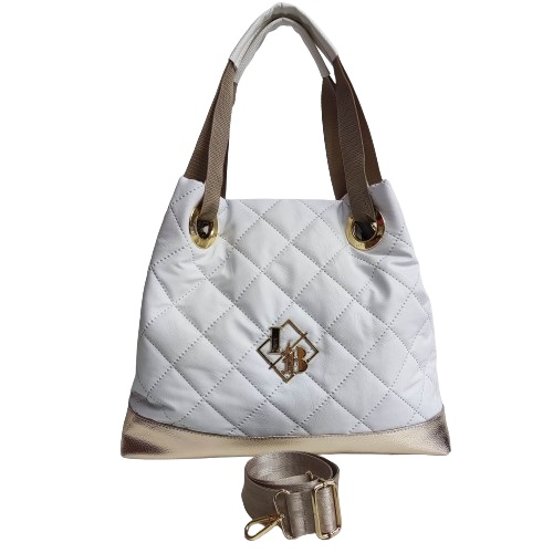 Torebka shopper Laura Biaggi torba na ramię biała złota pikowana A4 - 15846743082 - oficjalne ...