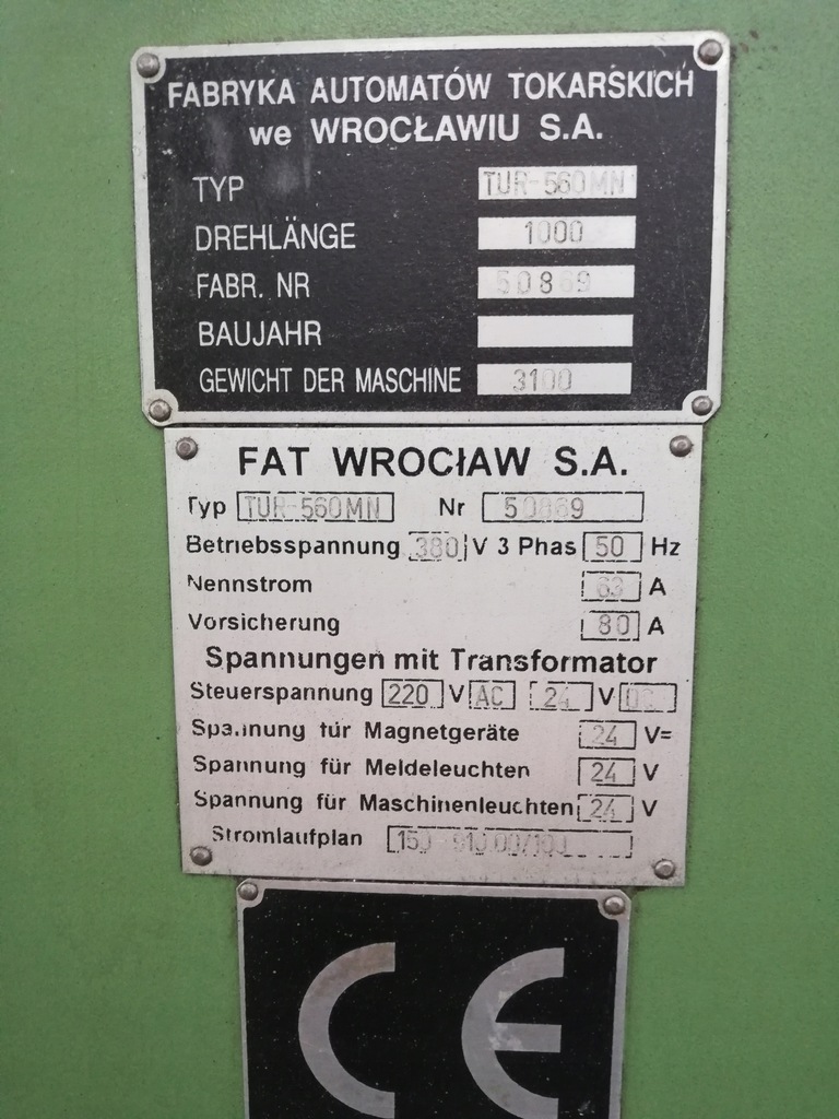 Tokarka FAT TUR 560 MN CNC Fagor 800T -560x1000 mm - 12494255573 ...