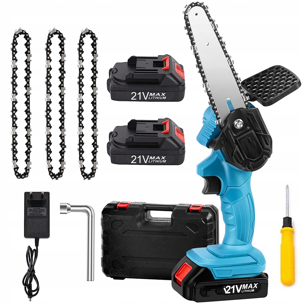 MINI PIŁA AKUMULATOROWA ŁAŃCUCHOWA PILARKA 2 AKUMULATORY 21V ZESTAW ...