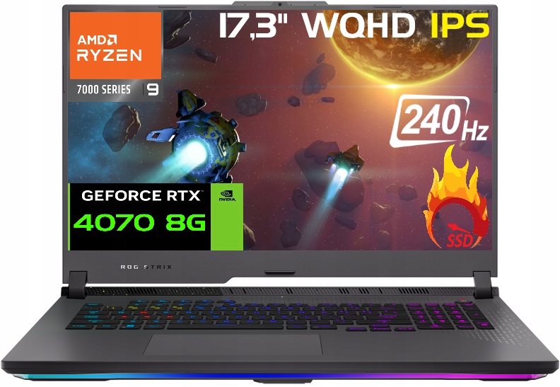 Asus ROG Strix G17 17' 240Hz WQHD R9 7845HX DDR5 32GB SSD1000 RTX 4070 ...