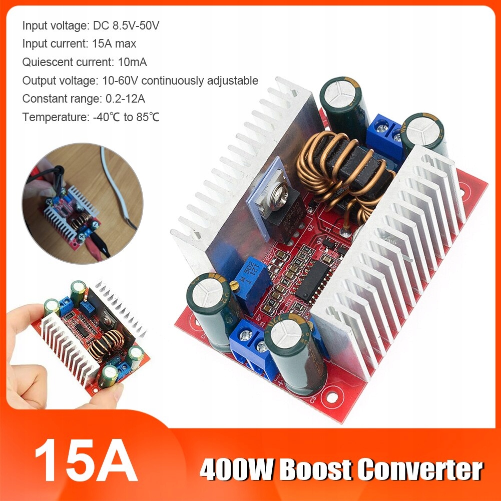 DC 400W 15A Step-up Boost Converter prąd stały zas - 12250476658 - oficjalne archiwum Allegro