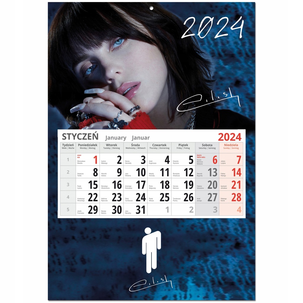 KALENDARZ JEDNODZIELNY ŚCIENNY BILLIE EILISH 2024 Y3 - 14615424687 - oficjalne archiwum Allegro