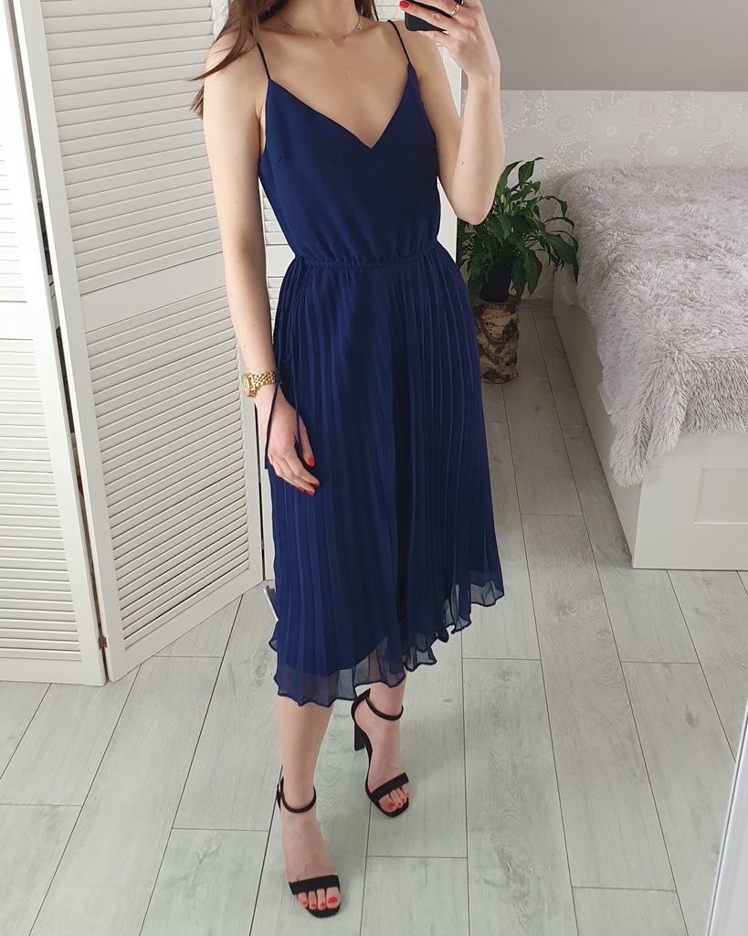 Asos granatowa sukienka plisowana midi plisy M 38 - 13708083811 - oficjalne archiwum Allegro