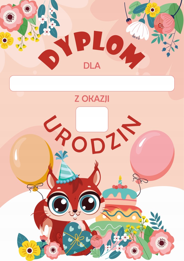 Dyplom urodzinowy dla dzieci A4 wz. 4 - 11482057217 - oficjalne archiwum Allegro