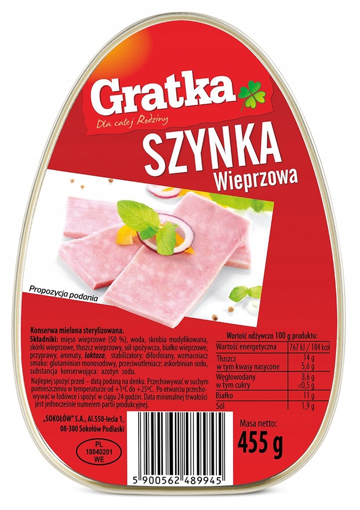 SZYNKA WIEPRZOWA konserwa wieprzowina GRATKA 455g - 13170253167 ...