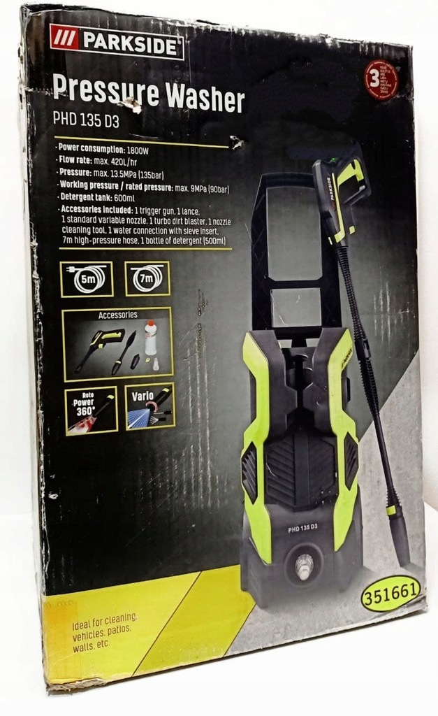 Myjka ciśnieniowa Parkside 90 bar 1800W PHD 135 D3 - 12111376005 - oficjalne archiwum Allegro
