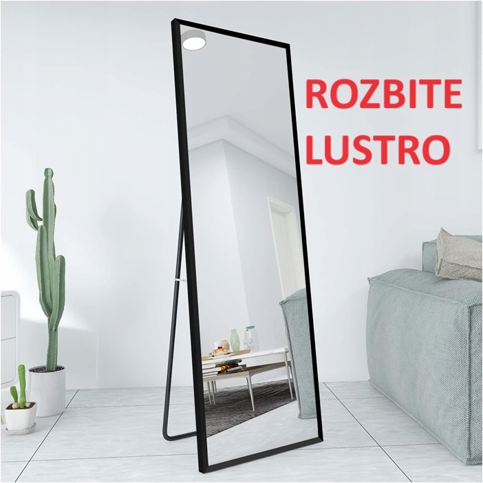 ROZBITE LUSTRO Aufhellen Lustro Pokojowe z Ramą Stojak Czarny ...