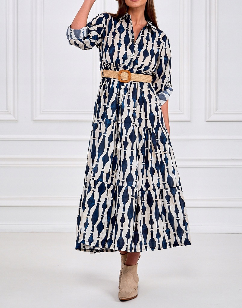 WZORZYSTA SUKIENKA MAXI Z PASKIEM GRANATOWA - 13720569125 - oficjalne ...