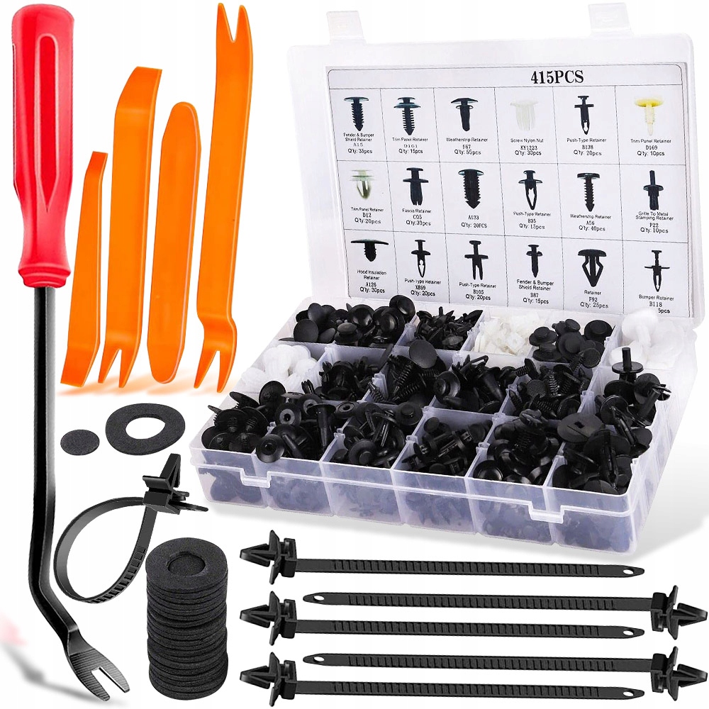 UNIWERSALNE SPINKI KOŁKI KLIPSY SAMOCHODOWE DO AUTA TAPICERKI ZESTAW ...