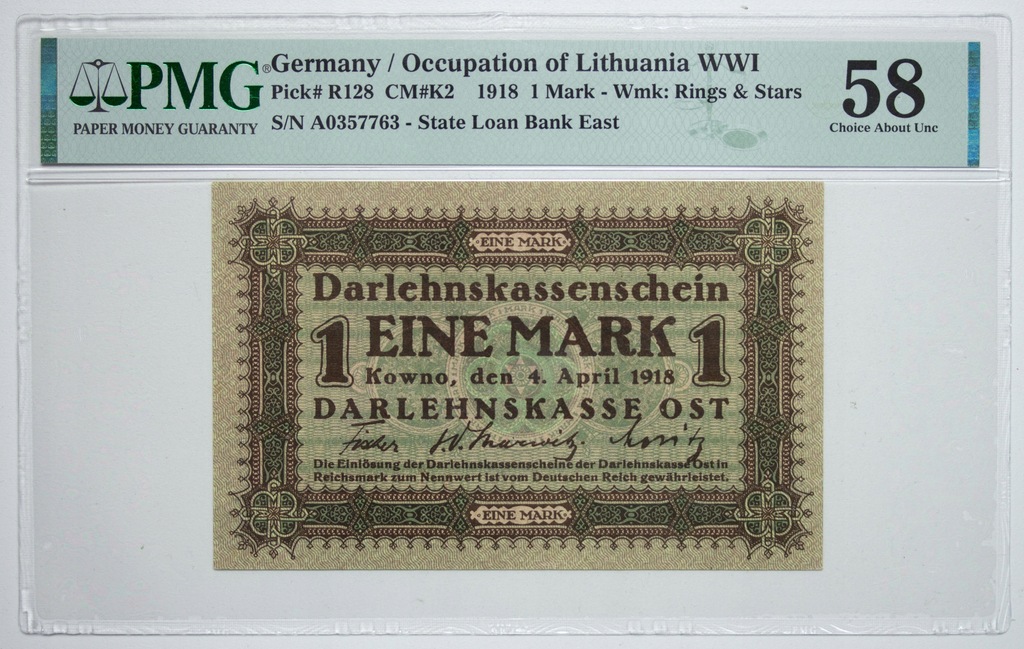 Kowno 1 marka 1918, ser. A, PMG 58 - 13966834802 - oficjalne archiwum ...