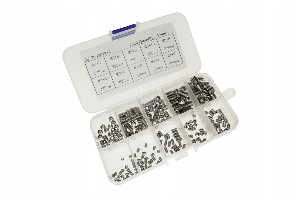 ZESTAW ŚRUB IMBUSOWYCH BEZ ŁBA 220 SZTUK STAL NIER - 13083522837 ...