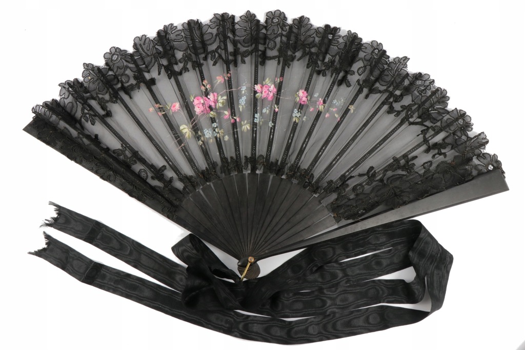 Wachlarz Koronka Malowany XIX XVIII wiek Antyk - 13525898303 - oficjalne archiwum Allegro