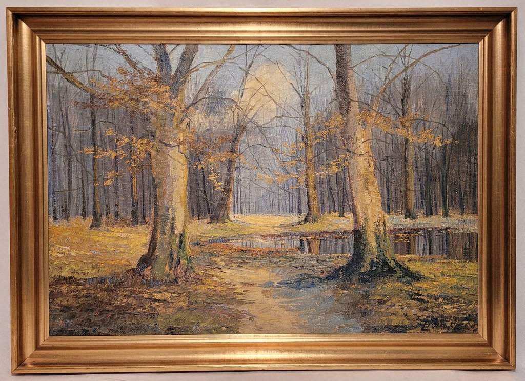 LEO HOULBERG (1896-) „LEŚNY PEJZAŻ”, obraz olejny - 13192922919 ...