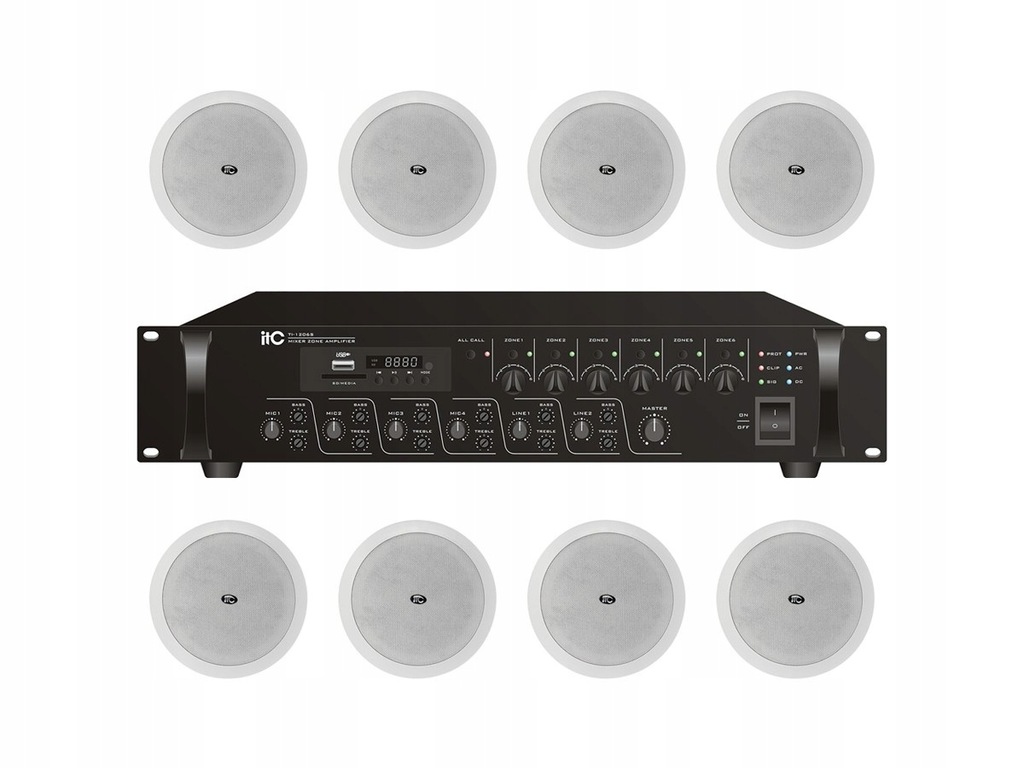 ITC T-206A + TI-1206S Nagłośnienie sufitowe 150m2 - 11044916190 - oficjalne archiwum Allegro