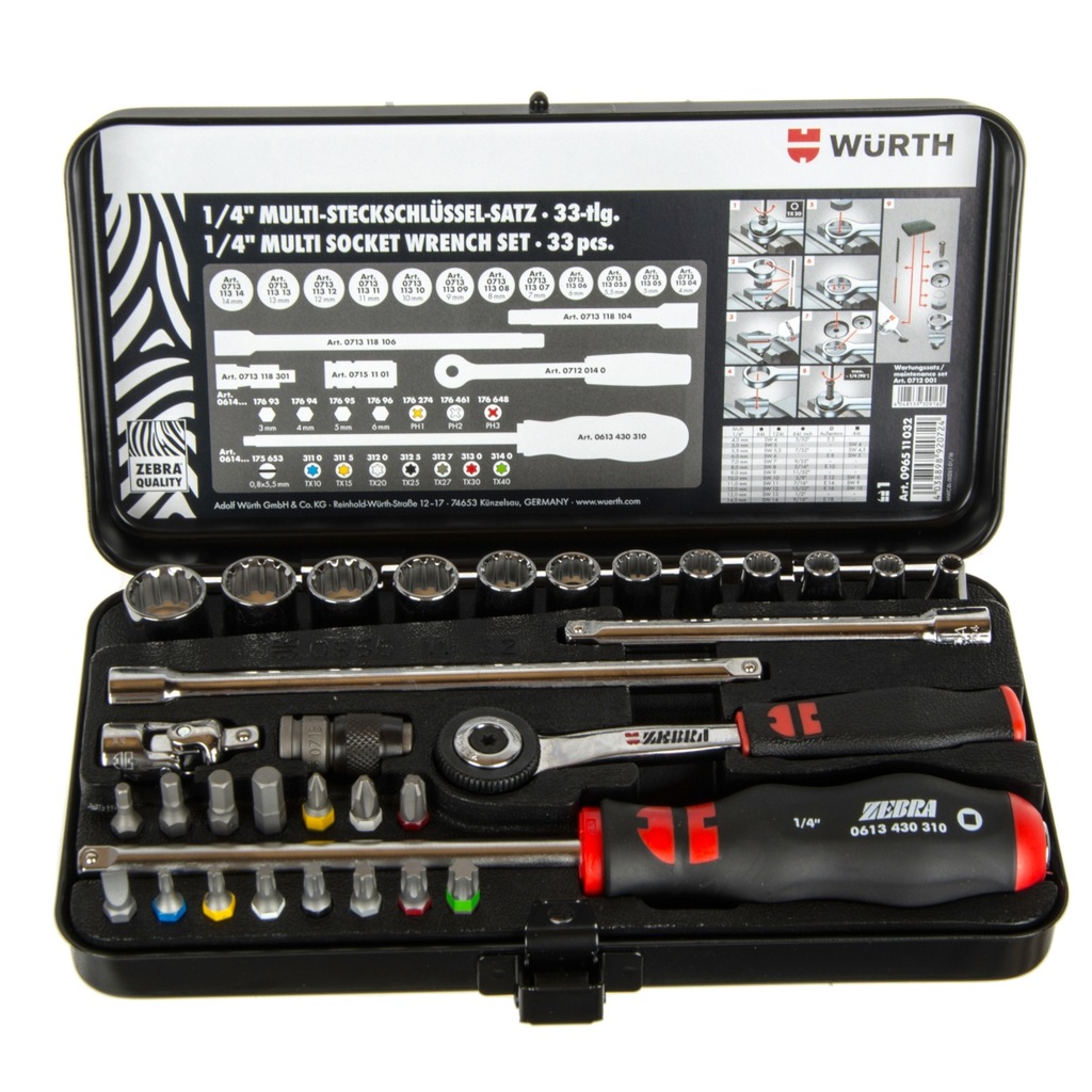 ZESTAW KLUCZY NASADOWYCH WURTH ZEBRA 33szt GRZECHOTKA 1/4" + NASADKI - 15171436005 - oficjalne ...
