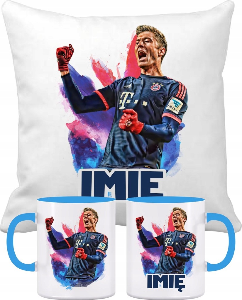 ZESTAW KUBEK PODUSZKA ROBERT LEWANDOWSKI RL9 IMIĘ - 8734390106 - oficjalne archiwum Allegro