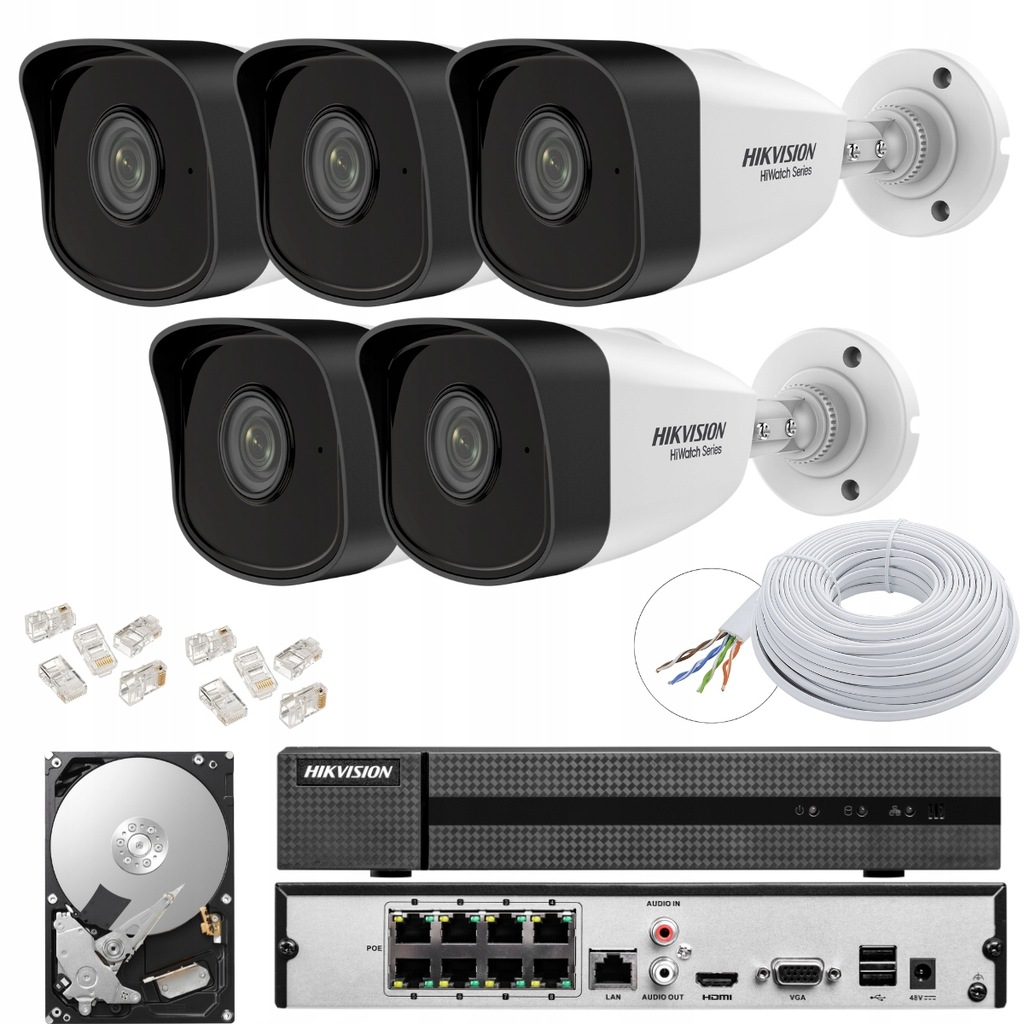 ZESTAW MONITORINGU 5x HWI-B140H HIKVISION IP POE - 12962401421 ...