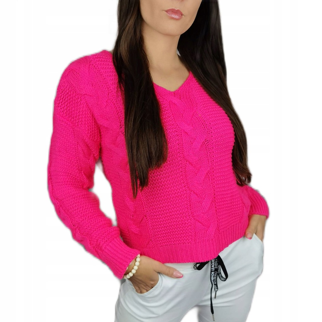 Sweter warkocz Feritte fuksja - 12660756379 - oficjalne archiwum Allegro