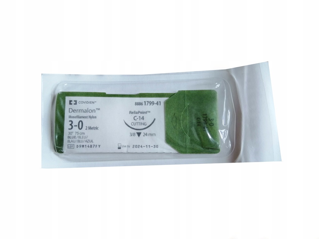 Nici chirurgiczne niewchłanialne Dermalon3-0z igłą - 12075588432 ...