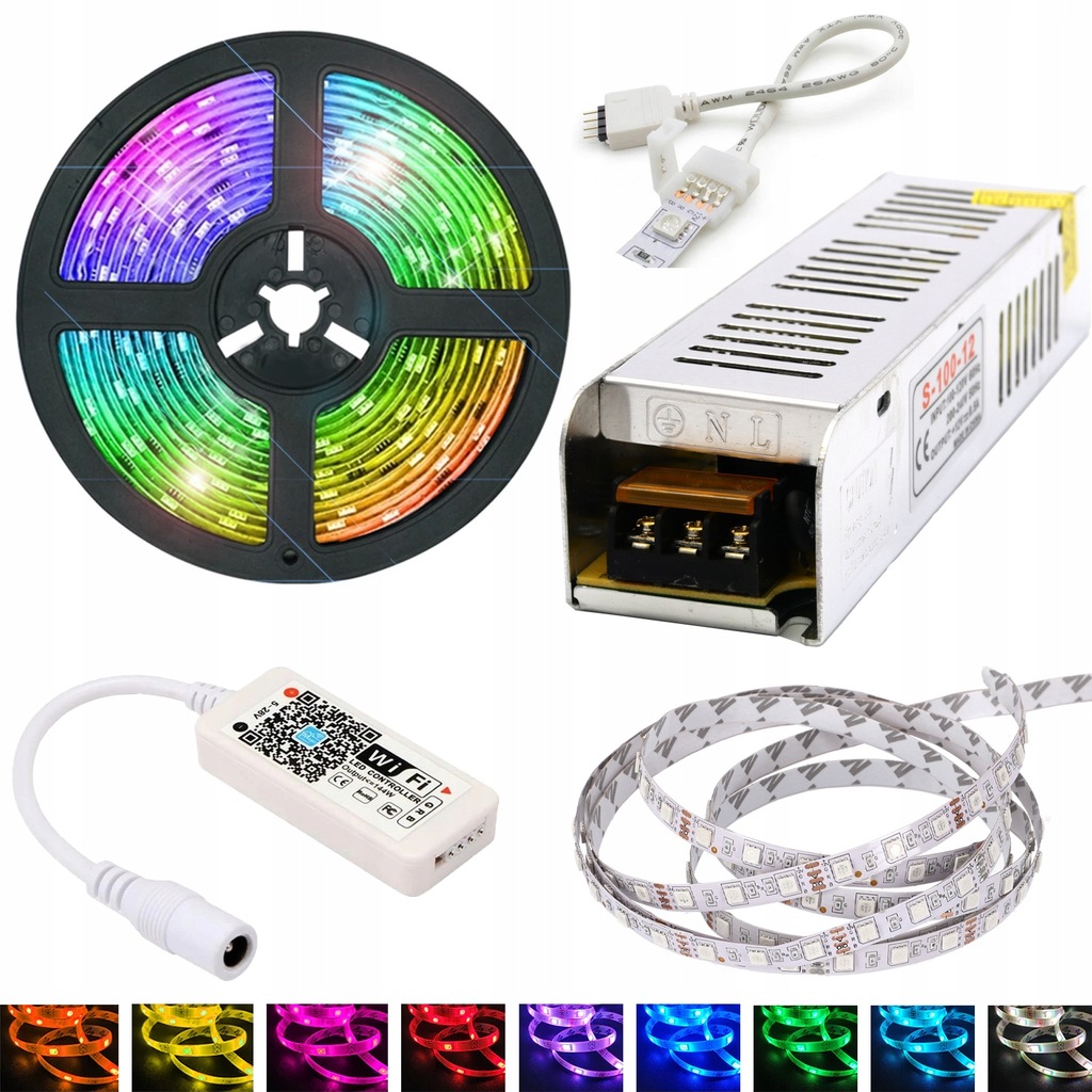 ZESTAW TAŚMA LED RGB - 5M 70W + Zasilacz + WIFI - 12682815687 ...
