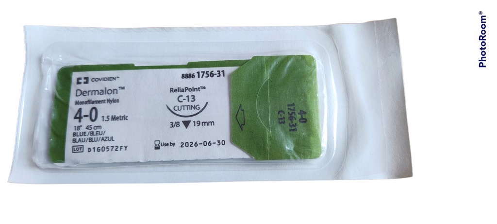 Nici chirurgiczne niewchłanialne Dermalon4-0z igłą - 12640731337 ...