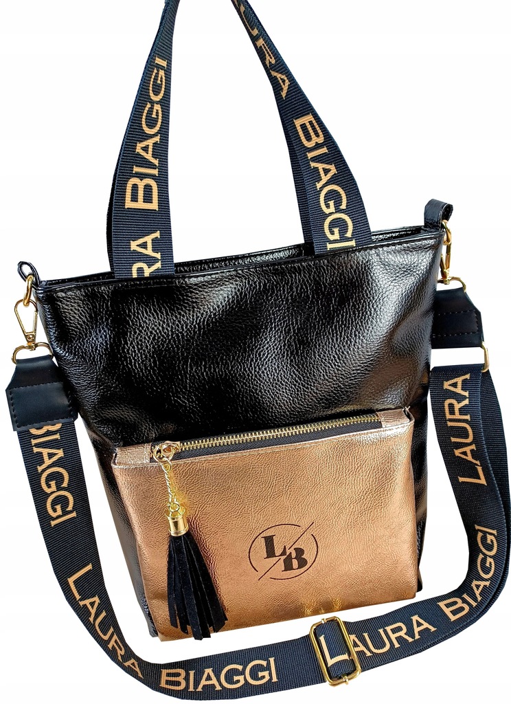 LAURA BIAGGI torebka CZARNA listonoszka ZŁOTA - 11417407492 - oficjalne archiwum Allegro