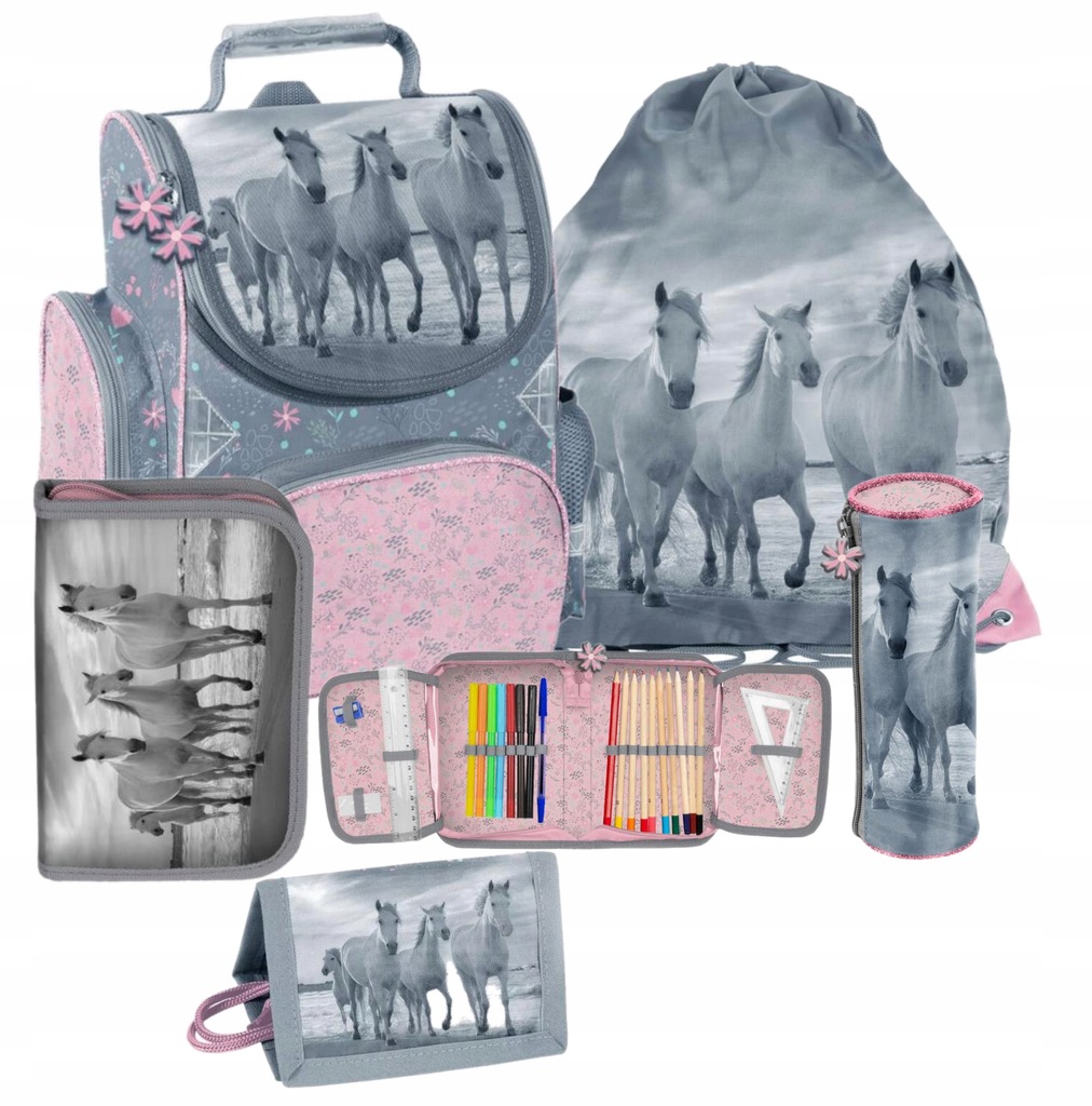 TORNISTER SZKOLNY DLA DZIEWCZYNY W KONIE KOŃ 5W1 - 12178466269 - oficjalne archiwum Allegro